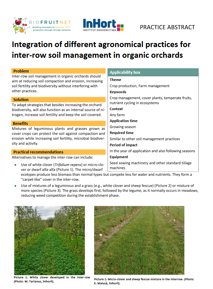 Integration of different agronomical practices for inter-row soil management in organic orchards ...